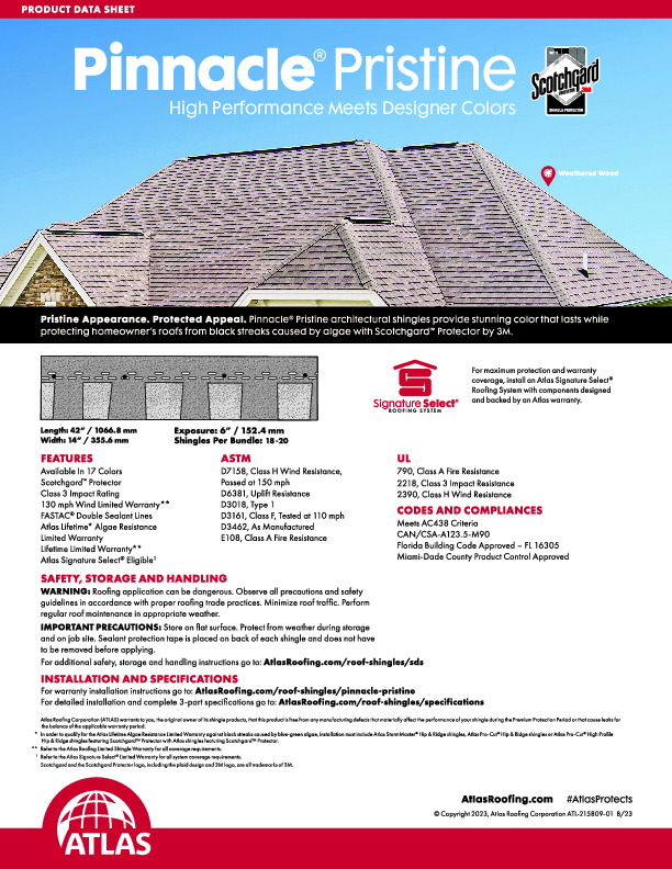Pinnacle® Pristine Shingles | atlasroofing.com